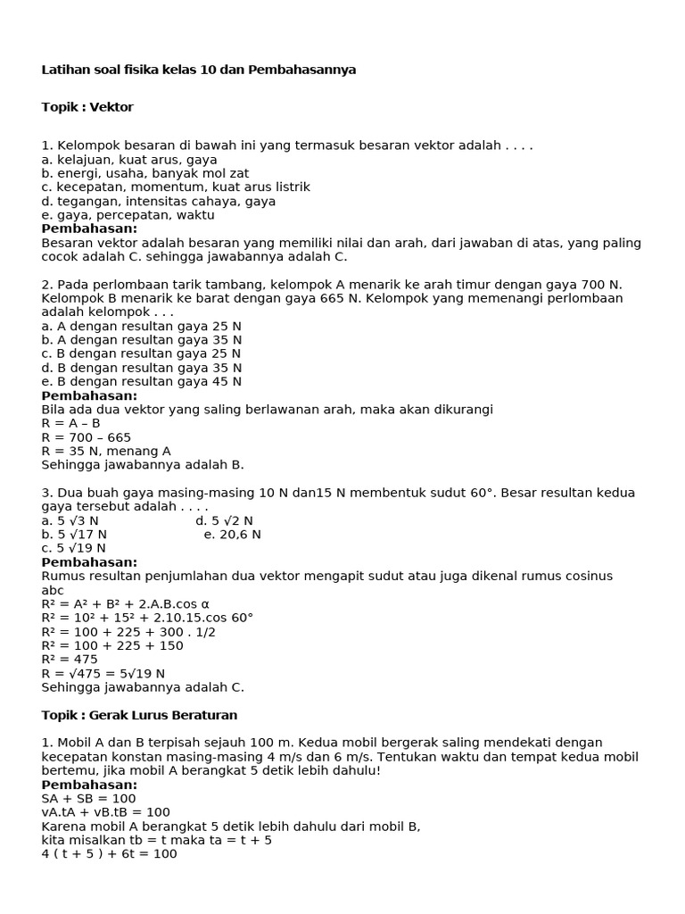 Latihan Soal Fisika Kelas 10 Dan Pembahasannya | PDF Latihan Soal Fisika Kelas 10 Dan Pembahasannya | PDF