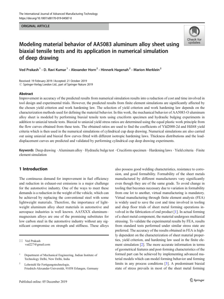 Modeling Material Behavior Of Aa5083 Alu Pdf
