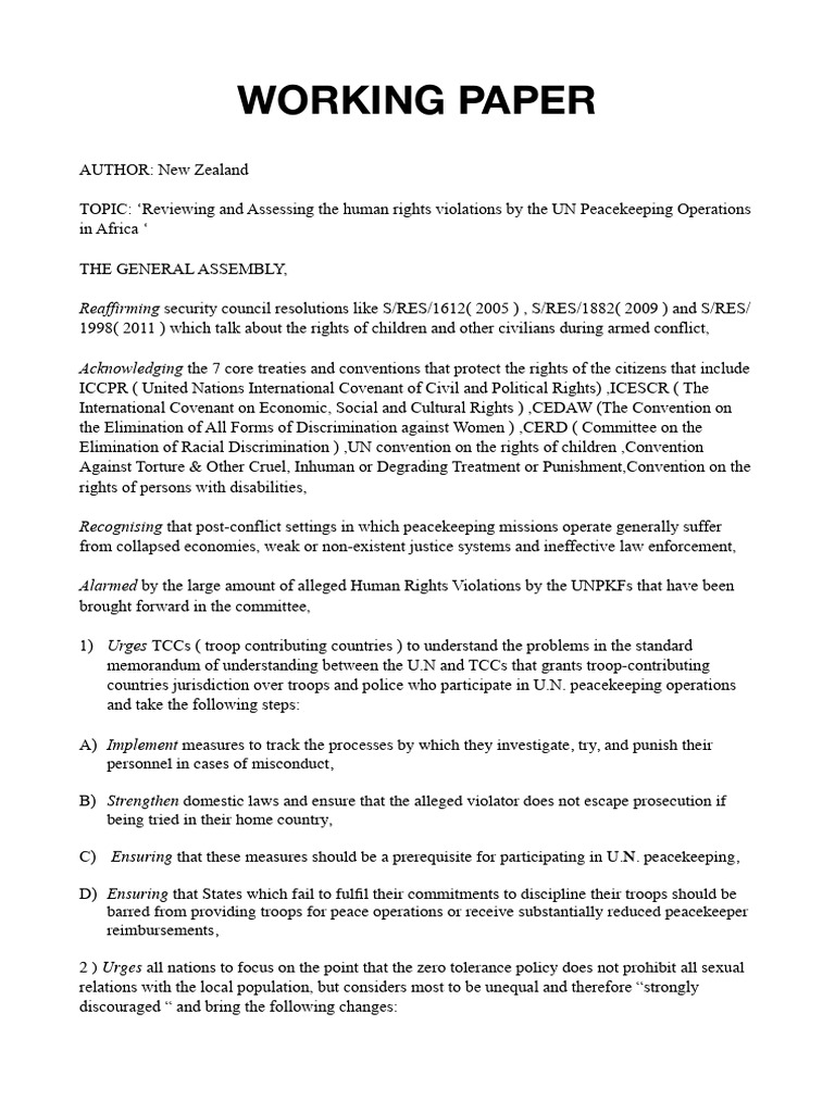 New Zealand UNGA ( peackepping ) Working Paper | PDF
