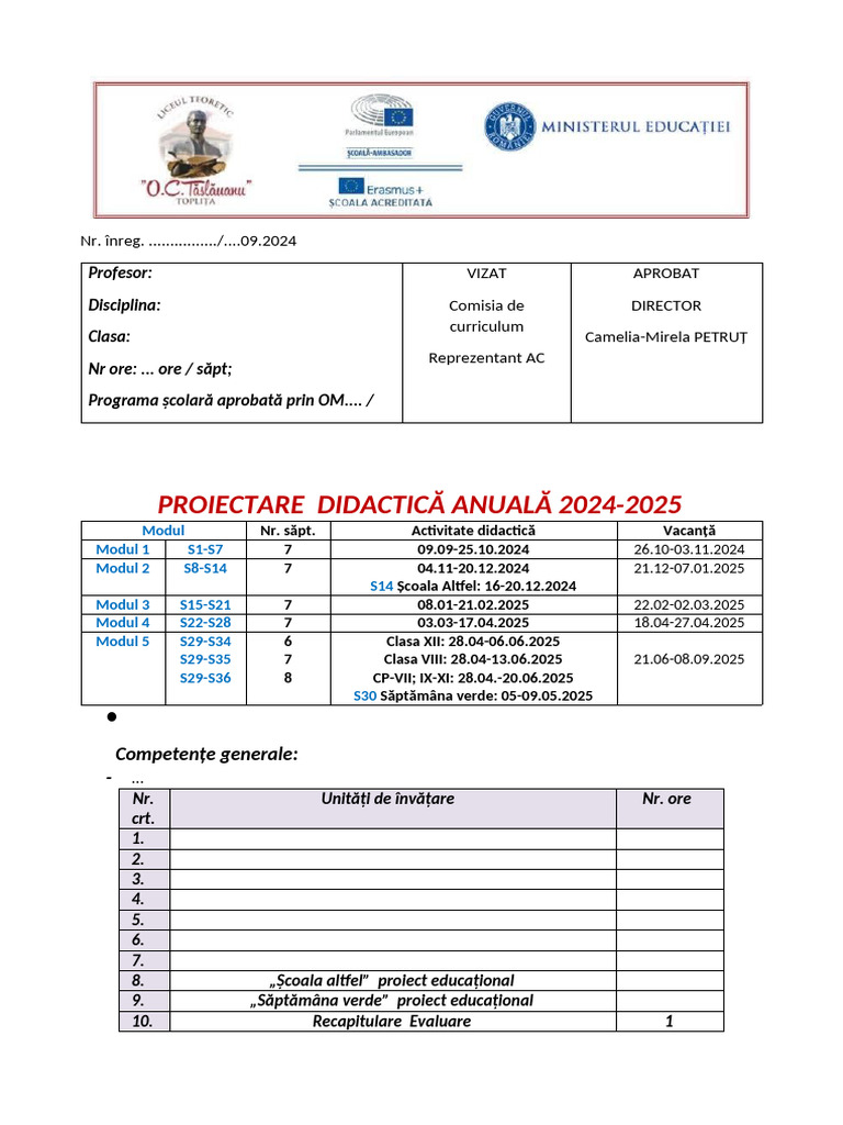 Planificari Calendaristice - 2024-2025 | PDF