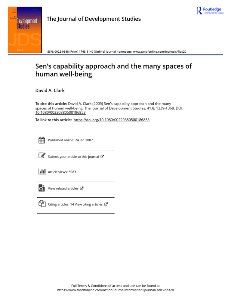 Sen S Capability Approach and The Many Spaces of Human Well-Being | PDF