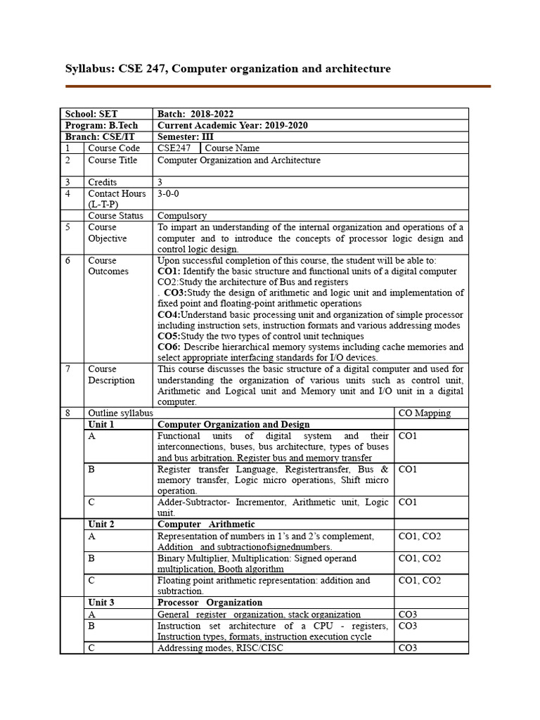 CSE247 - Computer Organization and Architecture | PDF