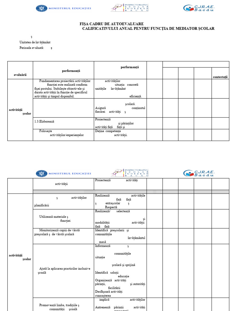 Fisa Autoevaluare 2023-2024 | PDF