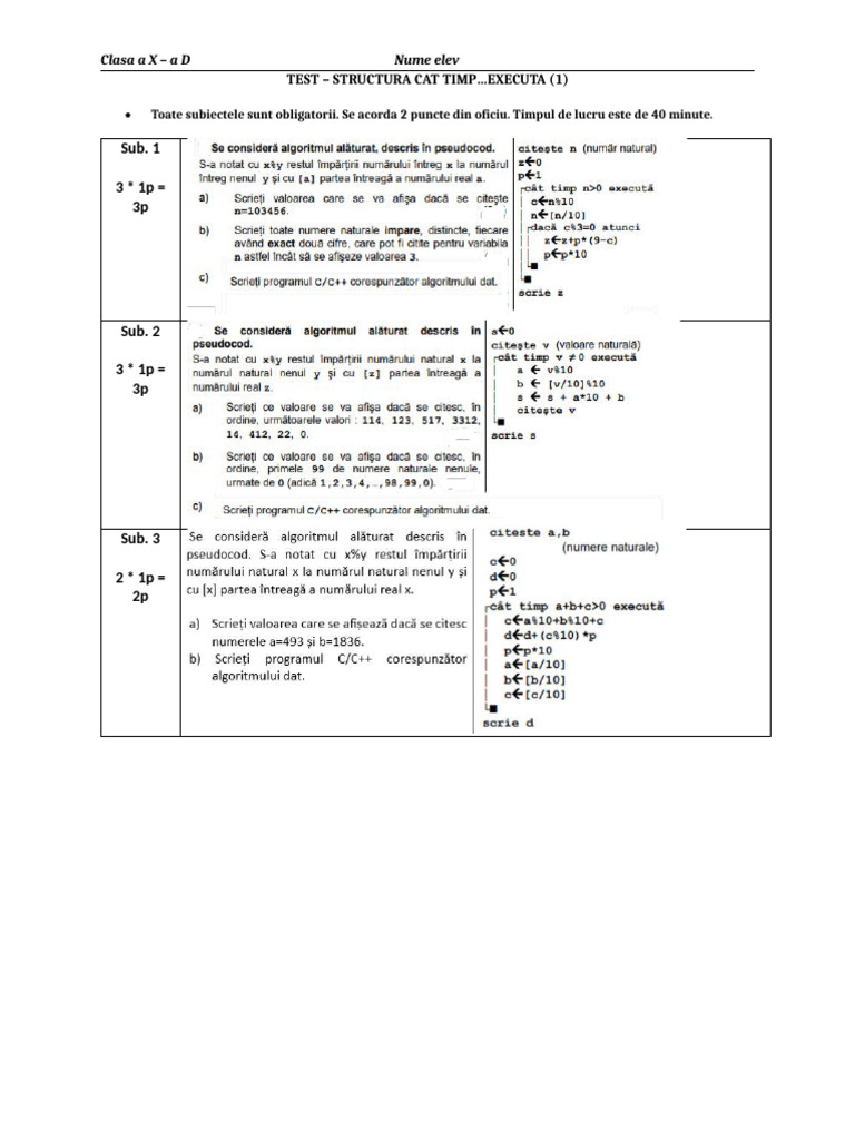 Test 10D Cat Timp | PDF