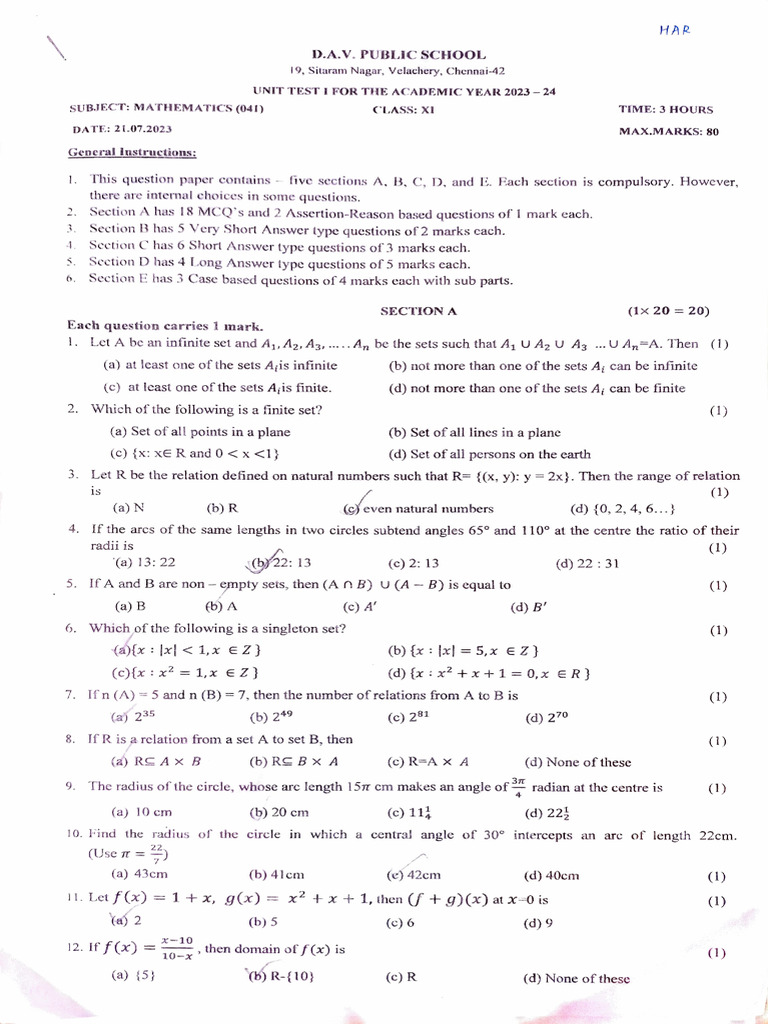 Maths UT-1 | PDF