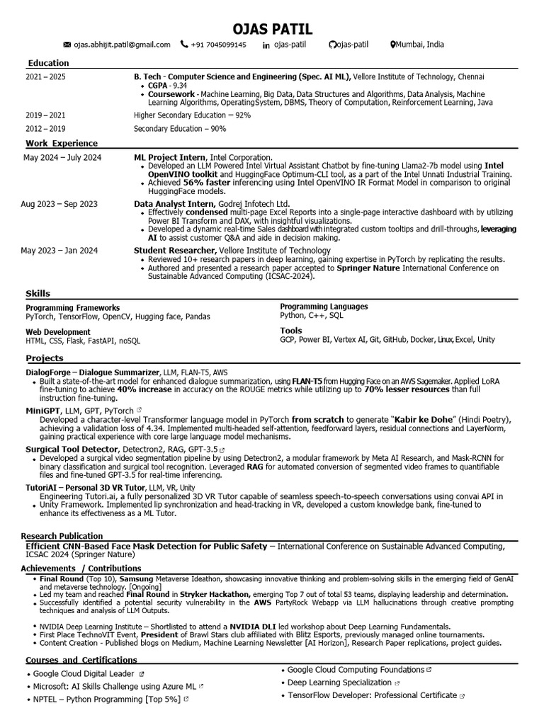 OjasPatil Resume | PDF