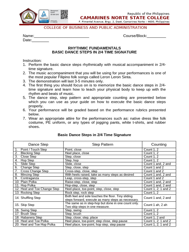 Basic Dance Steps in 2 4 Time Signature | PDF