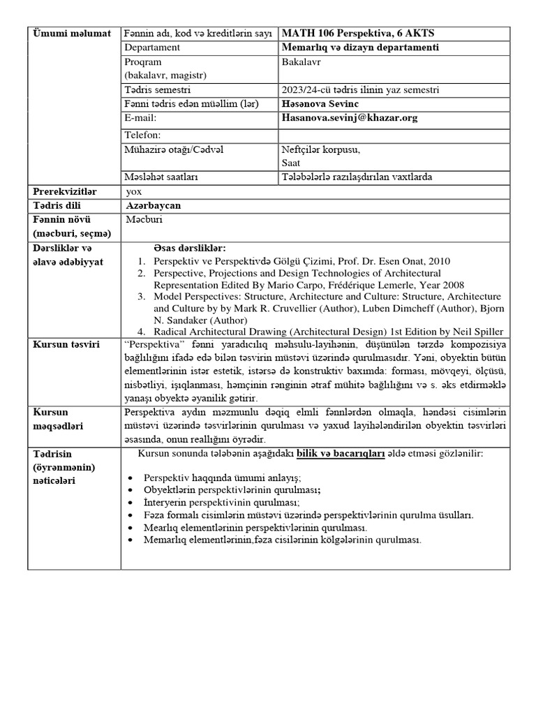 Sevinc Həsənova - Perspektiva | PDF