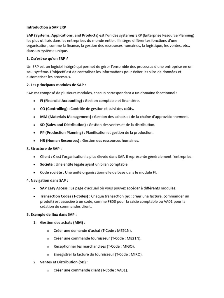 Introduction À SAP ERP | PDF | Progiciel de gestion intégré | Affaires