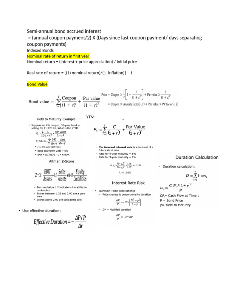 Fiance 443 Formual Sheet | PDF