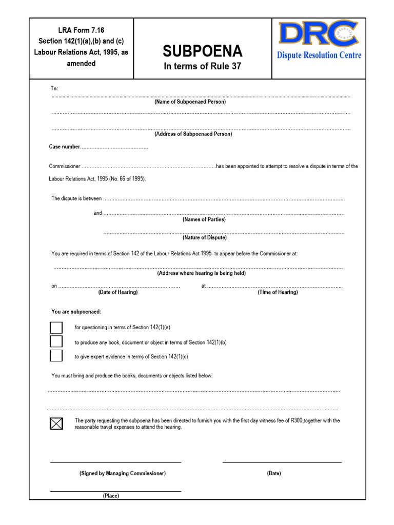 Lra 7.16 - Subpoena | PDF