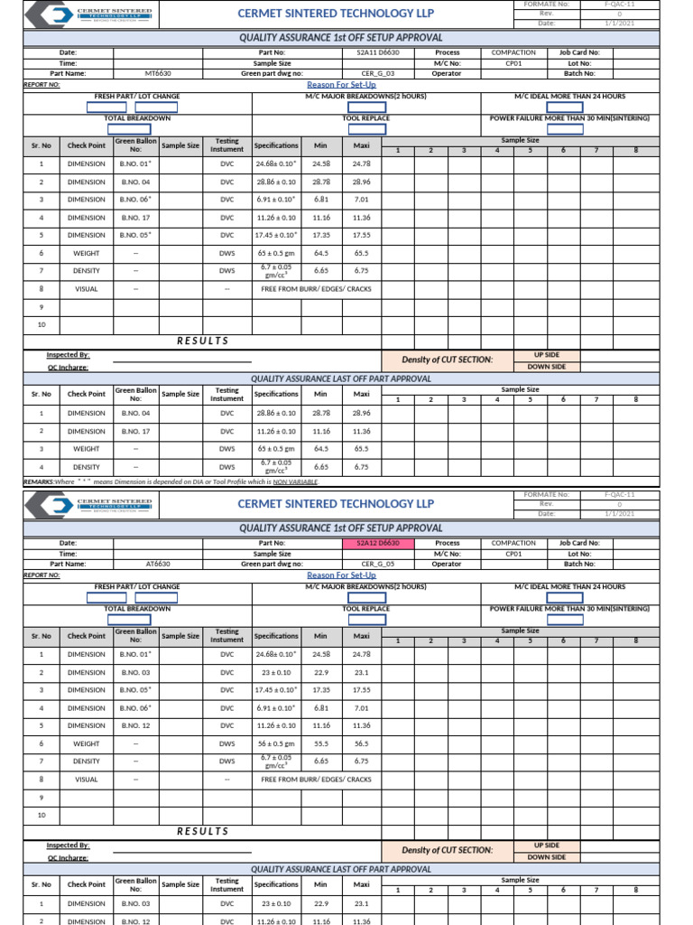 F-Qac-11-Quality Assurance First Off Last Off Approval | PDF