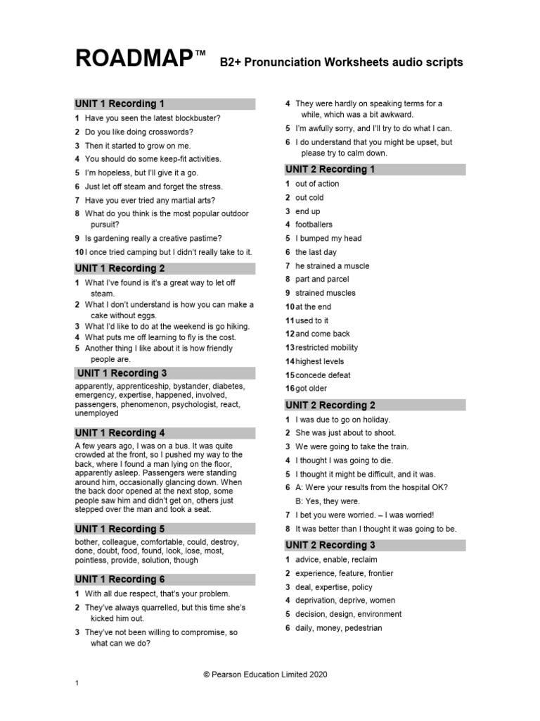 RM B2P Pronunciation Worksheets Audio Scripts | PDF