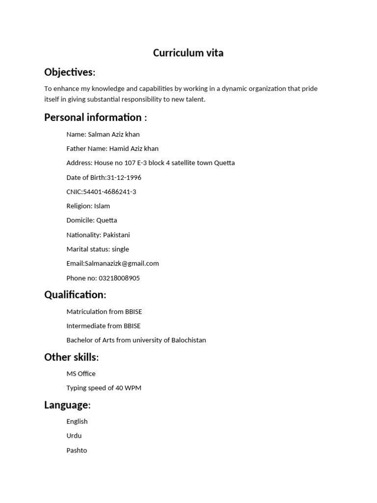 Curriculum Vita Objectives | PDF