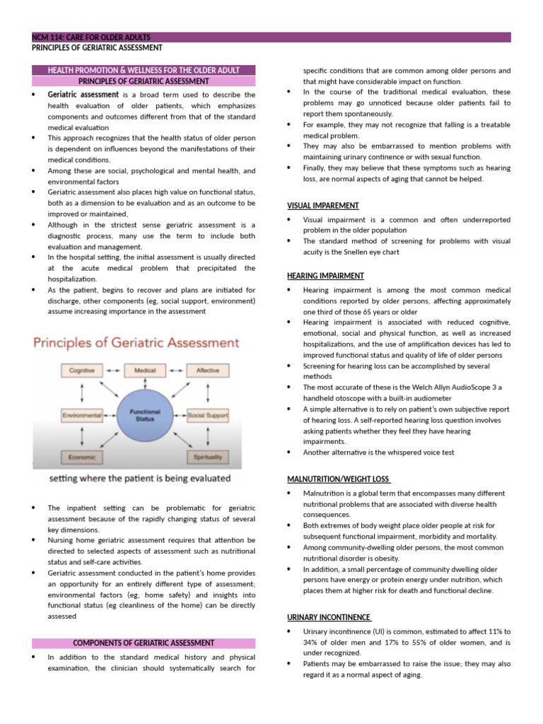 Principles of Geriatric Assessment | PDF