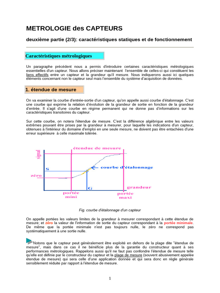 Caractéristiques Des Capteurs | PDF