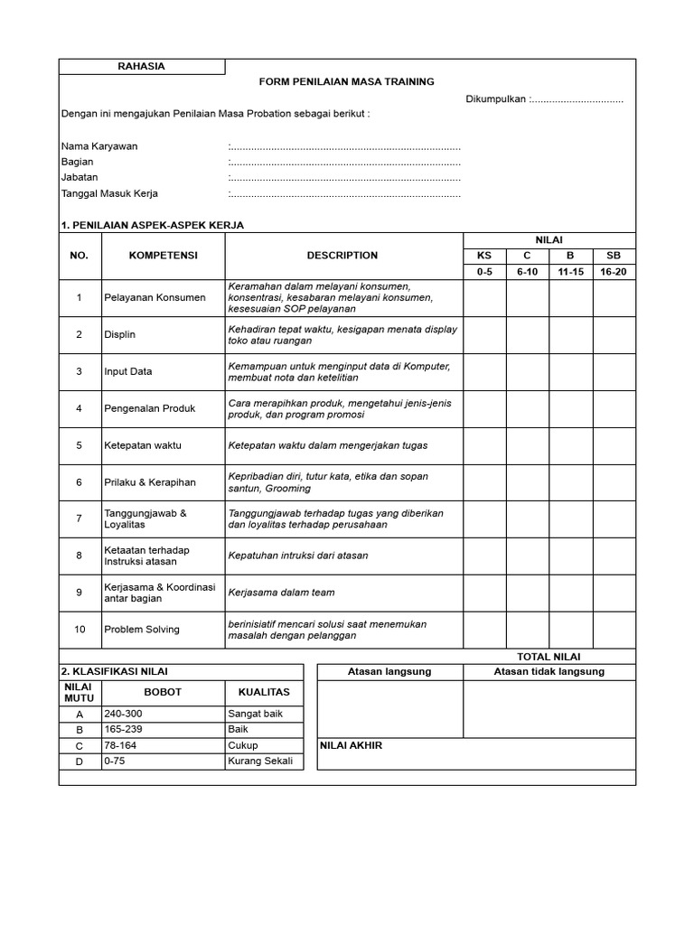 Form Penilaian Training SPG - B - Form 1 | PDF