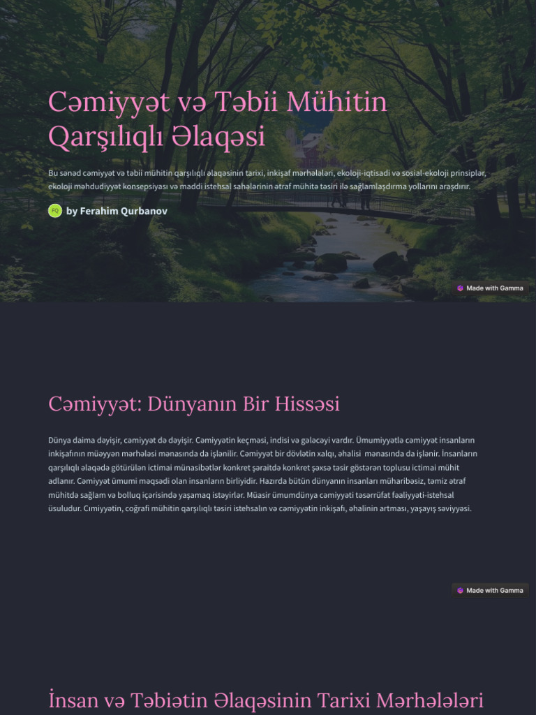 Cemiyyet Ve Tebii Muhitin Qarsiliqli Elaqesi | PDF