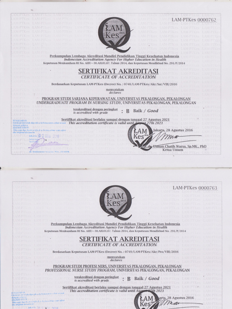 Sertifikat Akreditasi Keperawatan Dan Ners | PDF