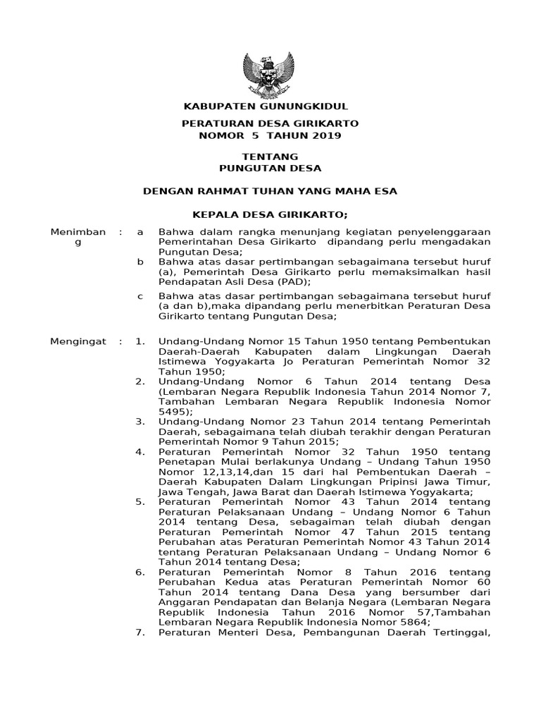 Perdes Pungutan TH 2019 | PDF