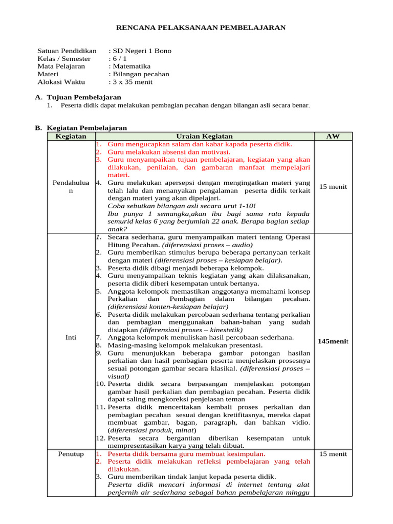 RPP Matematika Terbaru Kumer | PDF