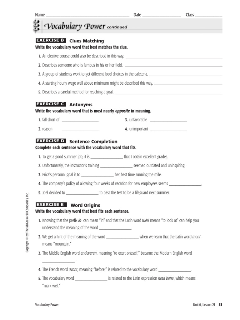 Vocabulary Power Workbook 2 | PDF