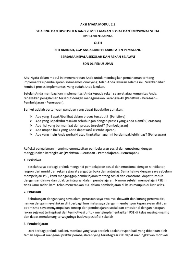 AKSI NYATA MODUL 2.2 PSE SITI AMINAH | PDF