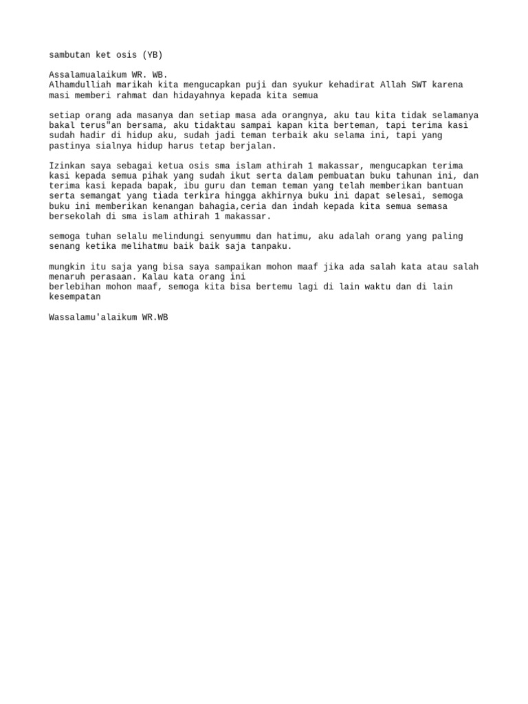 Sambutan Ket Osis (YB) | PDF