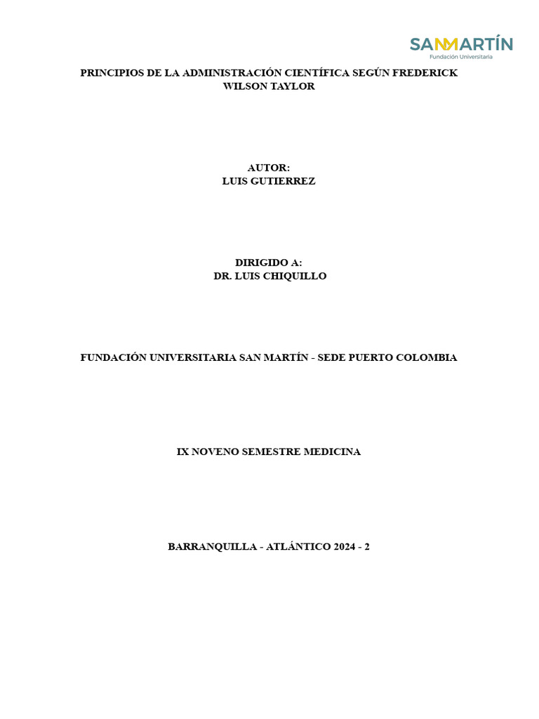 Principios de La Administración Científica Según Frederick Wilson ...