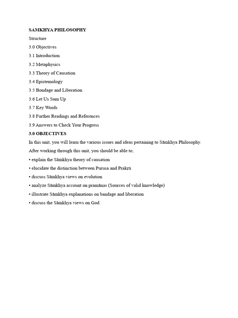 Samkhya Philosophy Intro MSC 1st Sem (For Class) | PDF