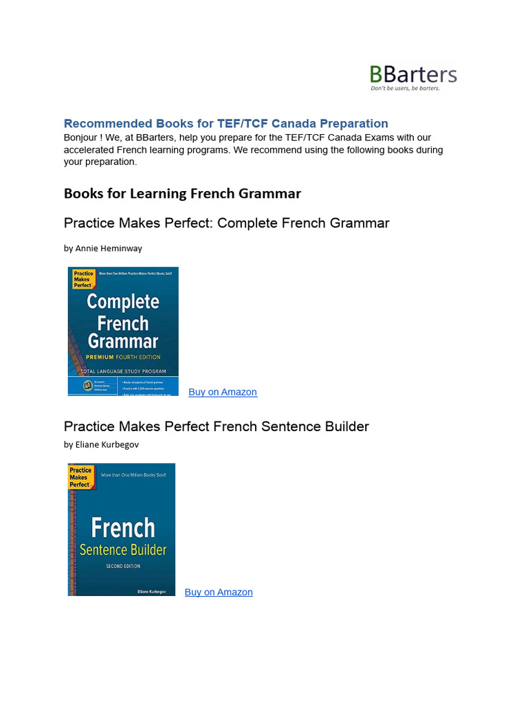 TEF - TCF Canada Prep Books and Resources | PDF