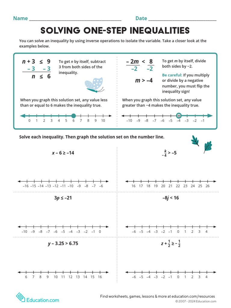 Solving One Step Inequalities | PDF