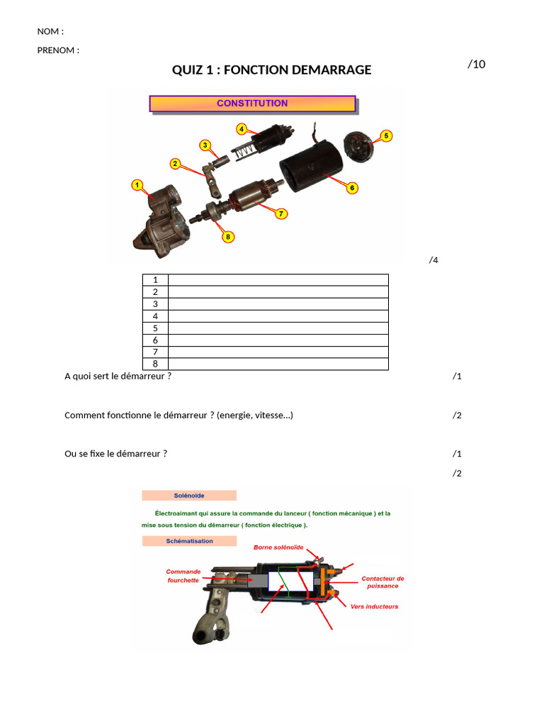 QUIZ 1 Fonction Demarrage | PDF