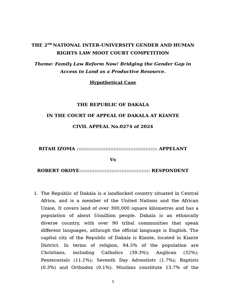 My Stand On 2nd Gender Moot-Hypothetical Case | PDF | Appeal | Marriage