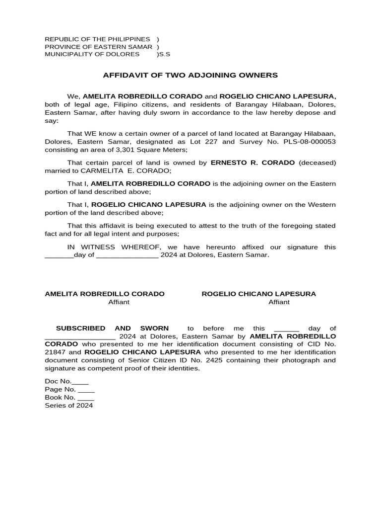 Affidavit of Adjoining Owner | PDF