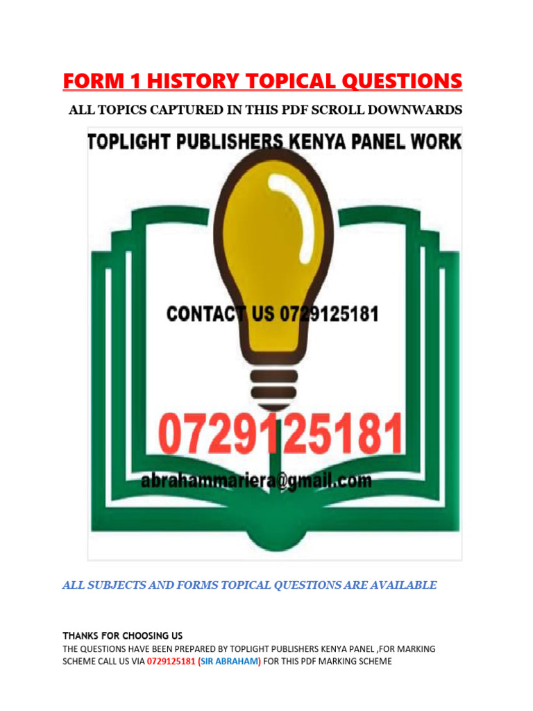 Form 1 History Topical Questions | PDF