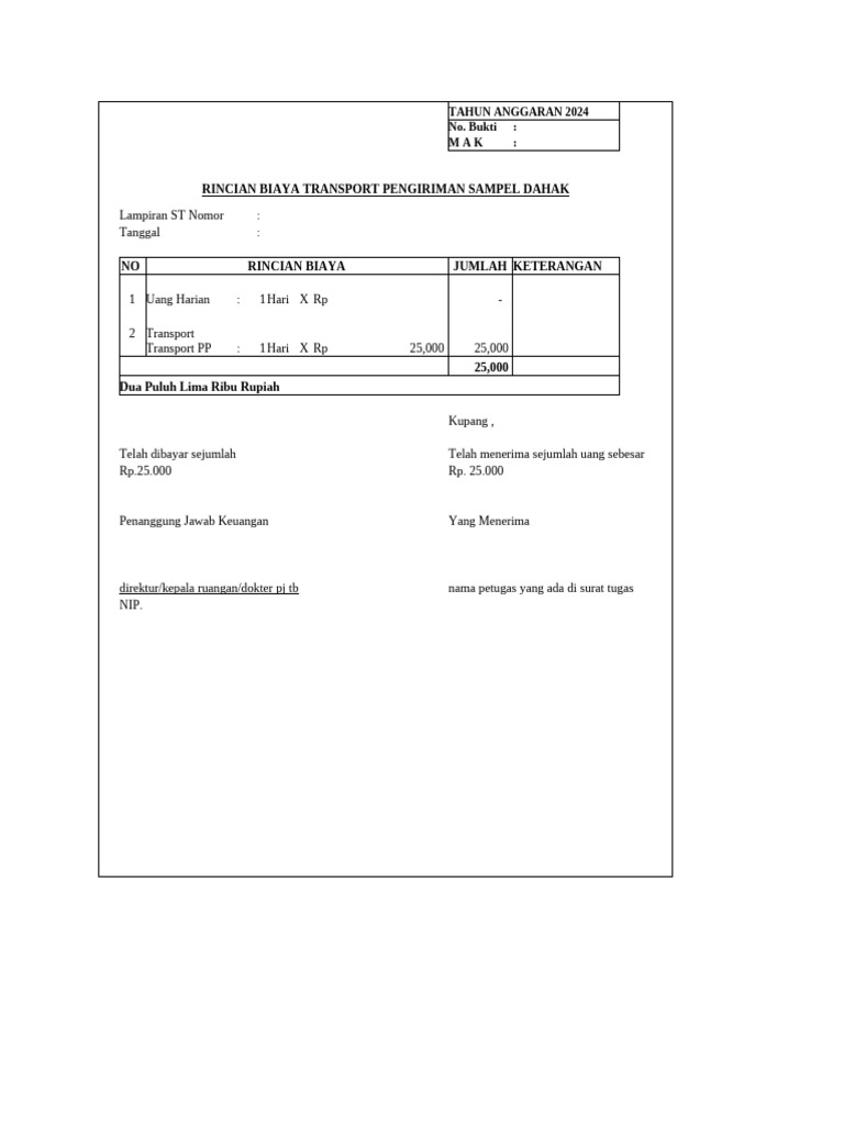 Contoh Daftar Pengeluaran Rill Dan Kwitansi | PDF