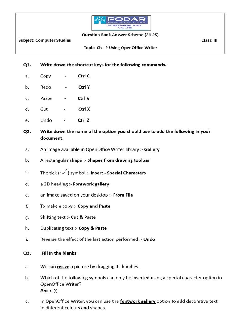 AS - QB - III - Computer - OpenOffice Writer | PDF
