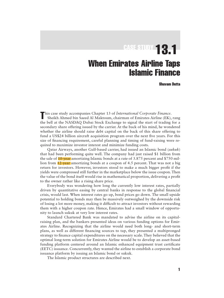 Lecture 5 Case Study When Emirates Airline Taps Islamic Finance | PDF