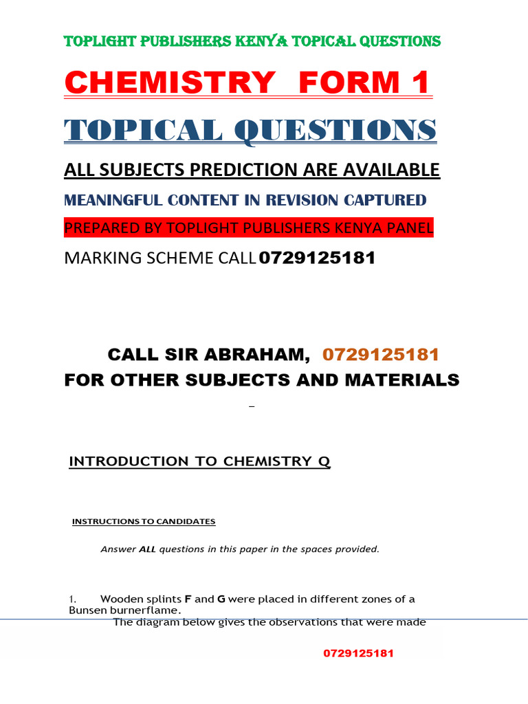 CHEMISTRY FORM 1 Topical Questions | PDF
