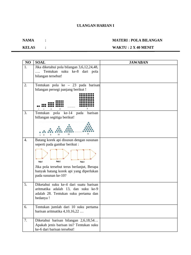 Uh 1 MTK Kelas Viii Pola Bilangan | PDF