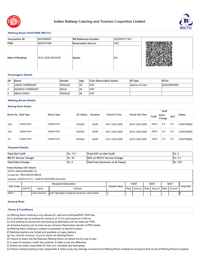 IRCTC Retiring Room | PDF