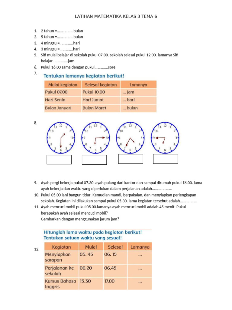 MATEMATIKA KELAS 3 TEMA 6 | PDF