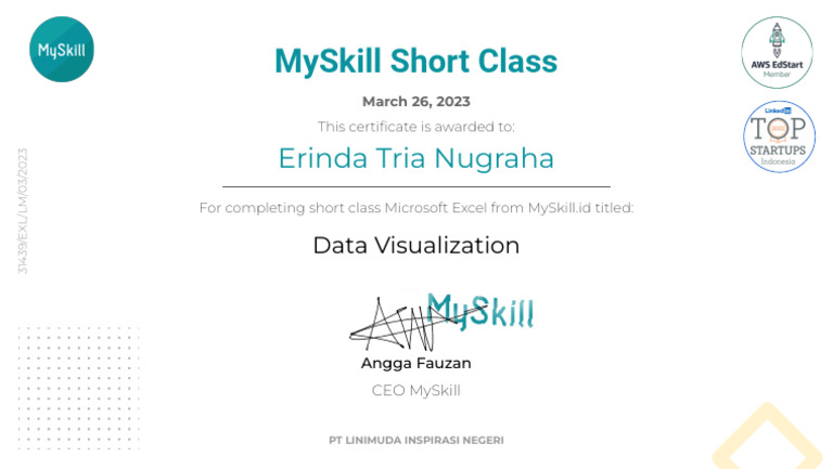 SERTIFIKAT ''MySkill Short Class - Microsoft Excel - Data Visualization Using Excel'' | PDF