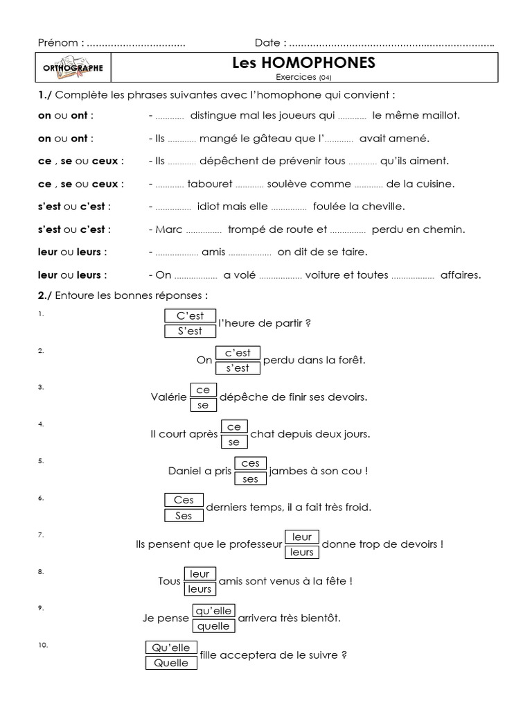 Homophones - Exos - 04 | PDF