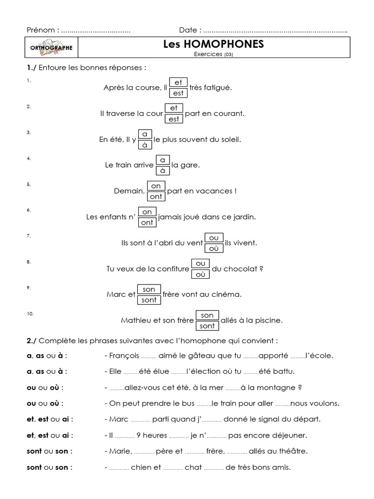 Homophones - Exos - 03 | PDF