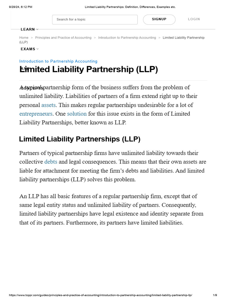 Limited Liability Partnerships - Definition, Differences, Examples Etc ...