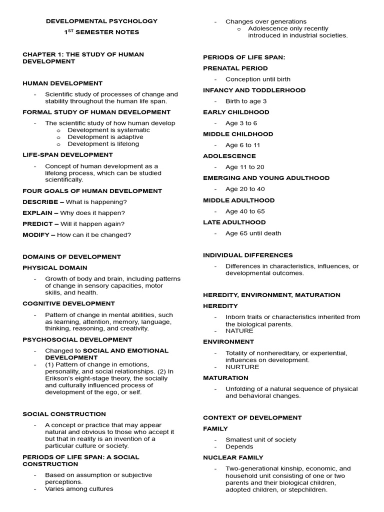 Developmental Psychology Notes Overview | PDF | Twin | Zygosity