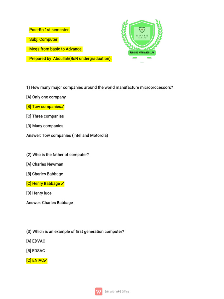 Post-Rn 1st Semester Computer Mcqs | PDF