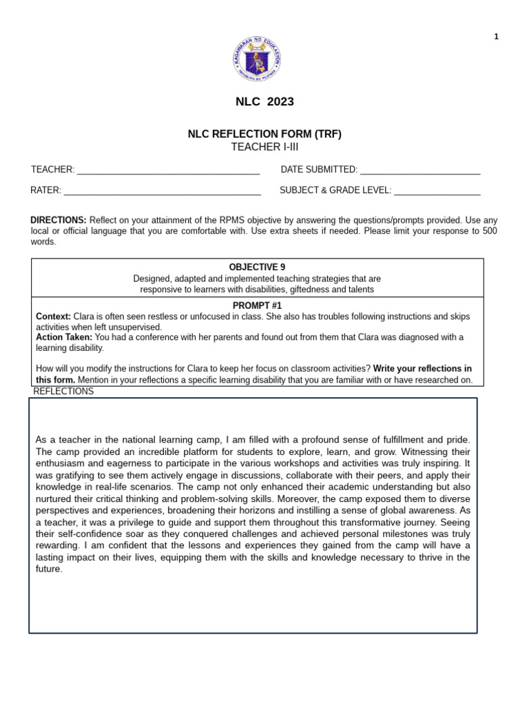 TRF On National Learning Camp | PDF | Learning | Self-Improvement